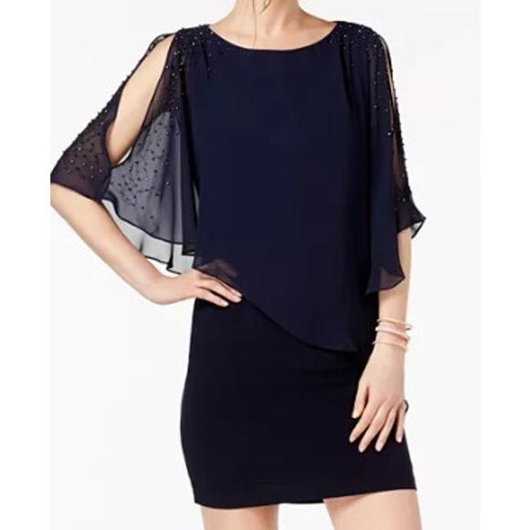 Xscape | Dresses | X By Xscape Sz 4 Xl Navy Capelet Sheath Cocktail ...